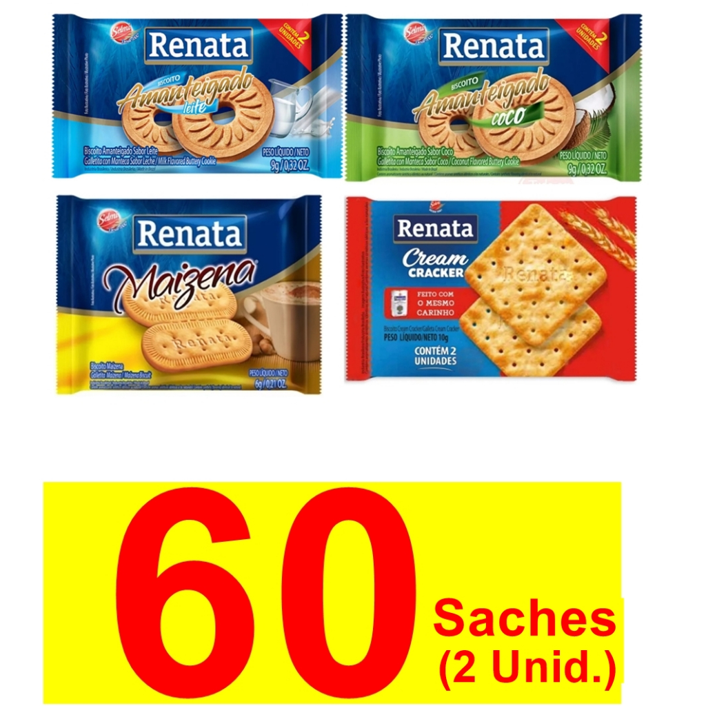 60 un Biscoitos Sortidos Sache Amanteigados Renata Sabores | Shopee Brasil