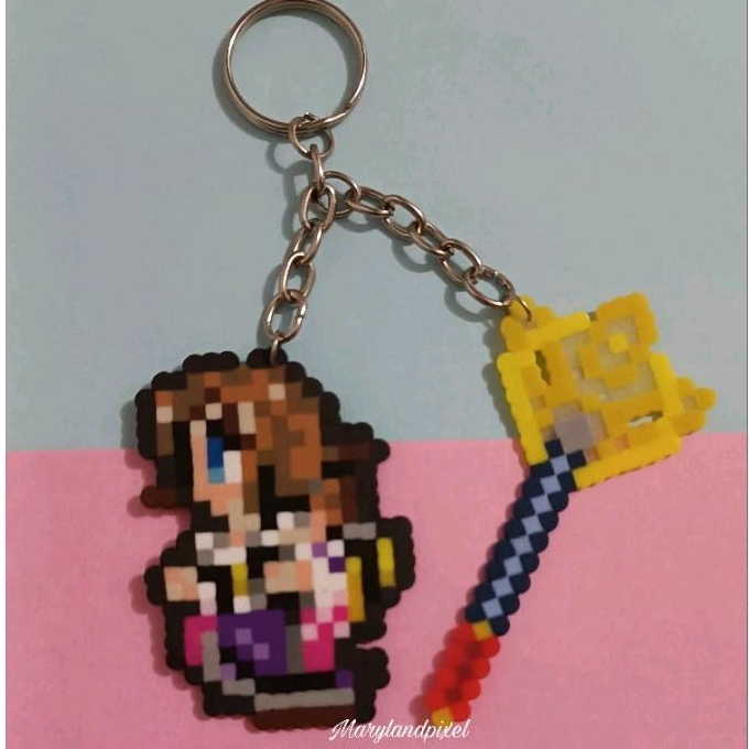 Yuna + cajado Final fantasy x /chaveiro / pixelart/ hama beads ...