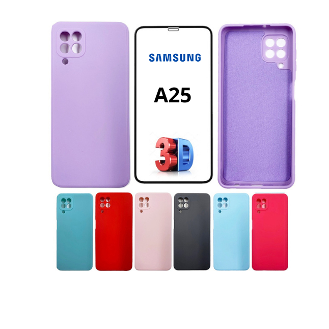 Kit Para Samsung A25 Capinha Case Silicone Aveludada Colorida+ Película ...