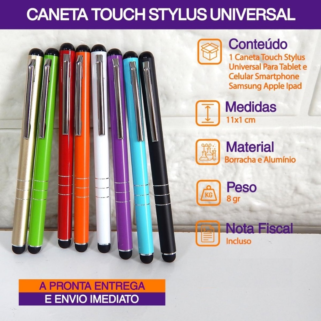 Kit Caneta Touchscreen Stylus Para Celular Smartphone e Tablet Apple ou ...