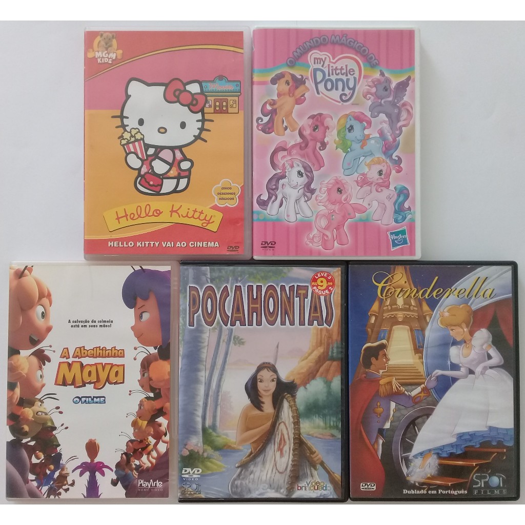 Lote 5 DVDs: Hello Kitty + My Little Pony + A Abelhinha Maya + Pocahontas + Cinderella | Shopee ...