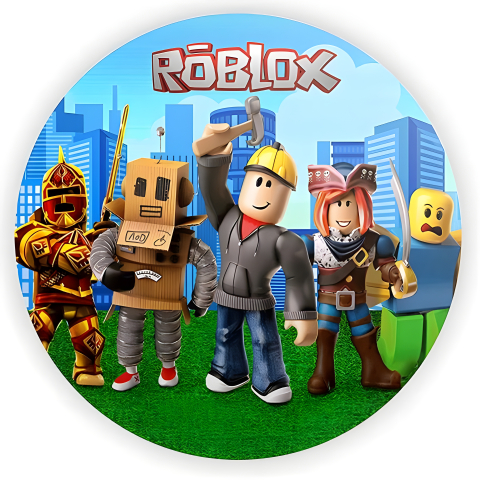 Painel Festa Infantil Redondo Roblox, fundo cidade + Arco, Suporte ...
