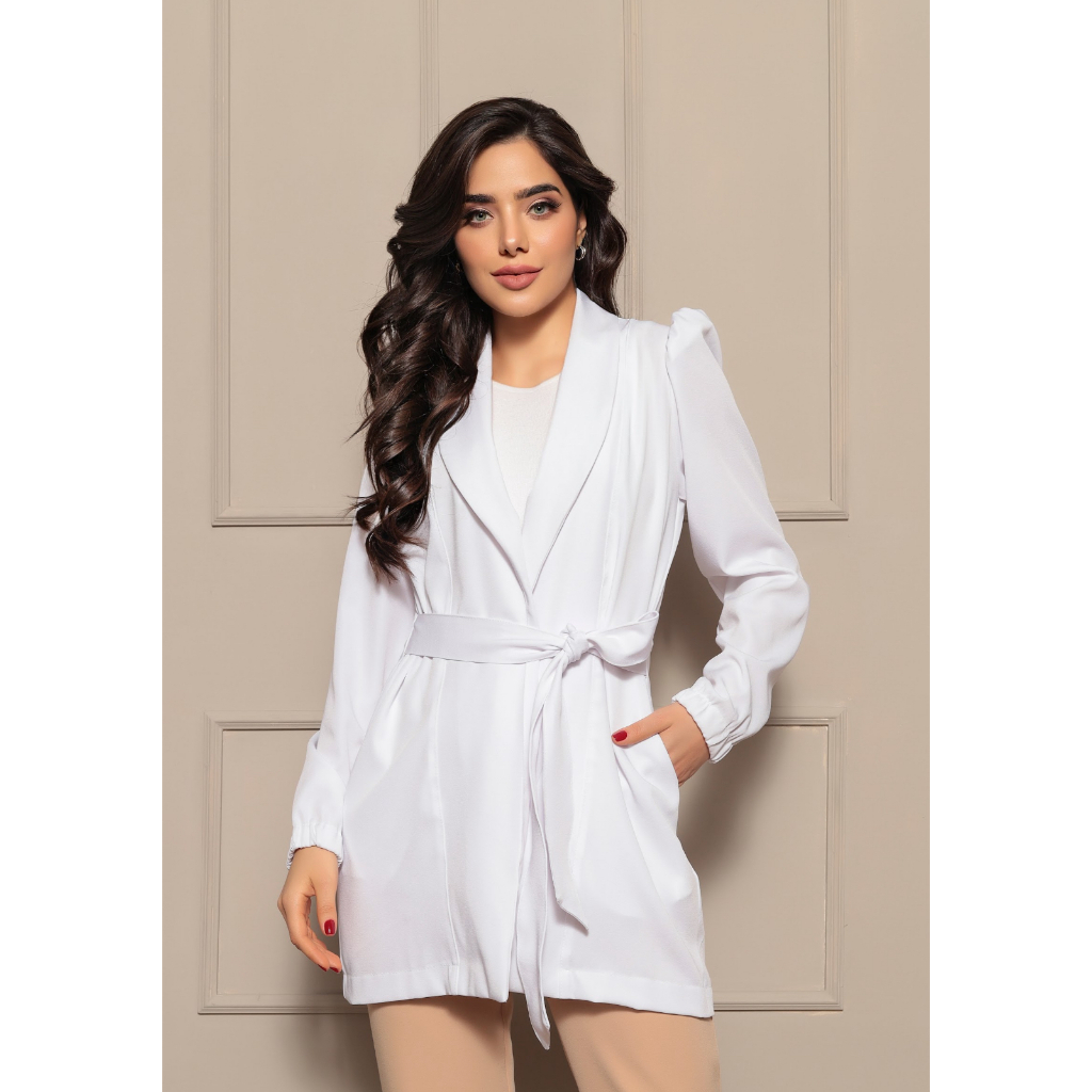 Jaleco Feminino Alfaiataria e elastano branco Sabrina | Shopee Brasil