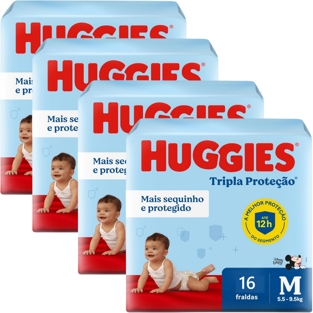 4 Pacotes da Fralda Descartável Huggies Tripla Proteção, Tamanho M ...
