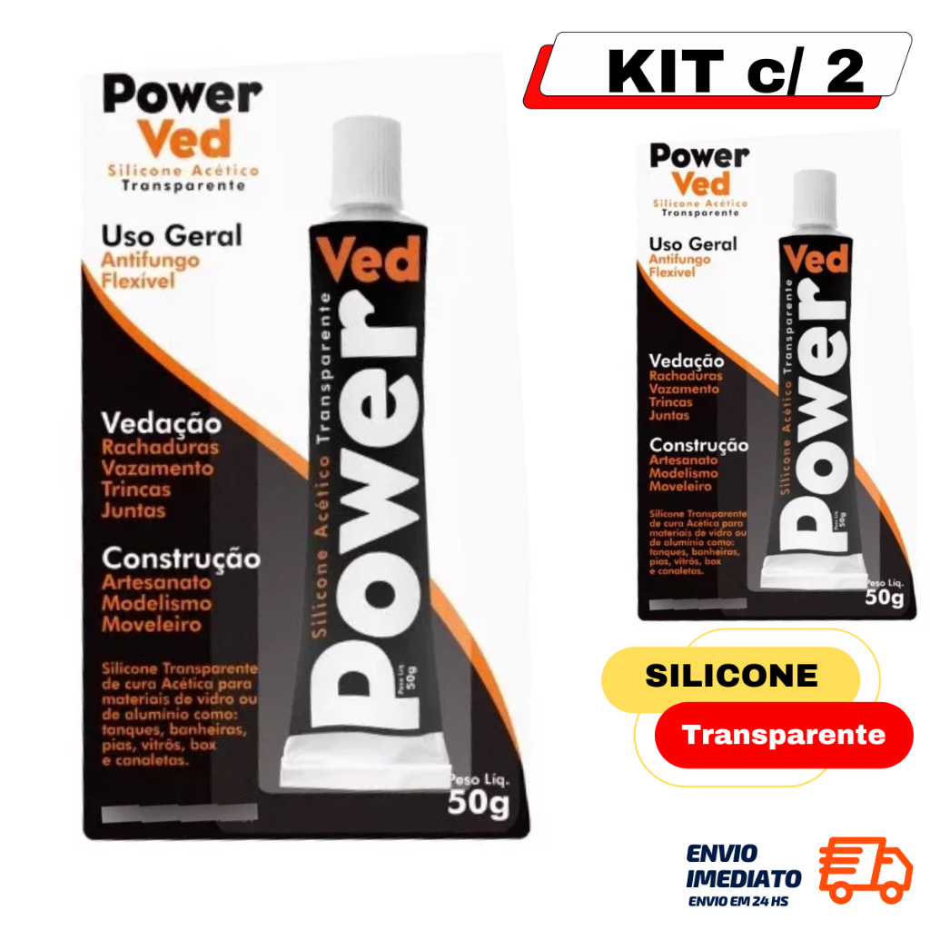 Silicone Acético Incolor 50g Power ved | Shopee Brasil