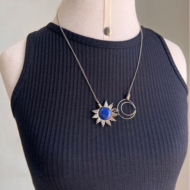 Colar Sol e Lua Artesanal - Lápis Lazuli | Shopee Brasil