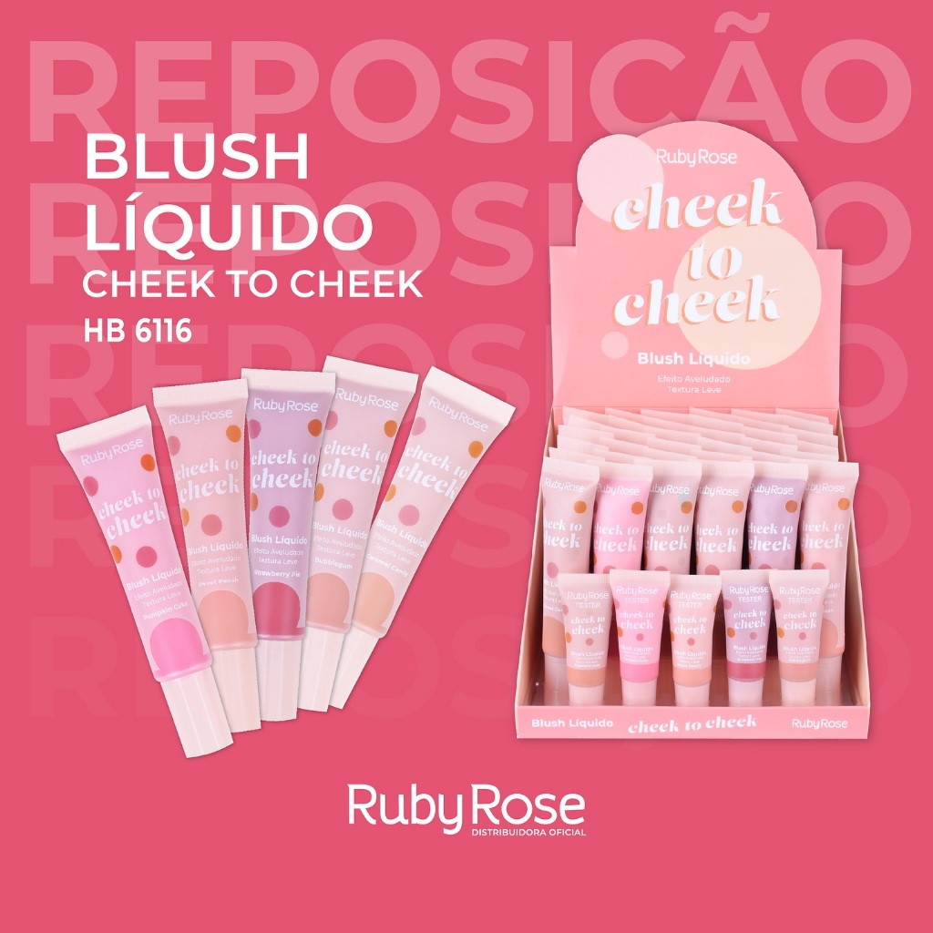 Box com 24 unidades Blush liquido Efeito Aveludado Cheek to Cheek HB 6116- Ruby Rose | Shopee Brasil