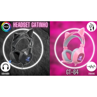 Fone Headset Gamer Gatinho com Fio e LED RGB Fone de ouvido- Orelhas ...