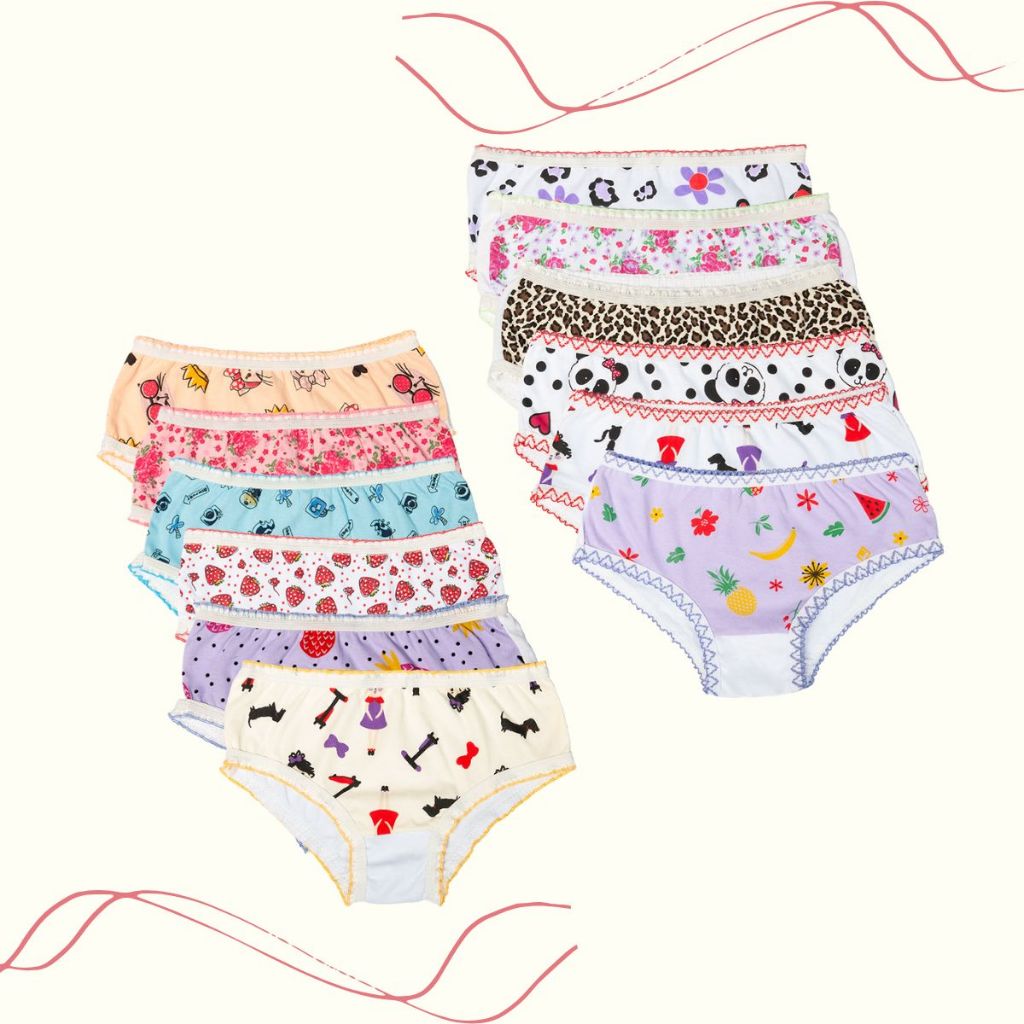 Calcinha Infantil Estampada DCP Kids 100% Algodão Kit c/ 6 10 12 peças ...