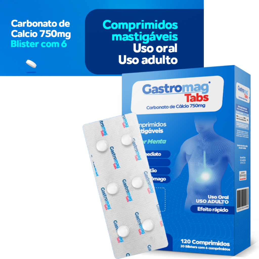 Pastilhas Antiácido Contra Azia e Má Digestão Gastromag Tabs 120 Pastilhas Menta Carbonato de ...