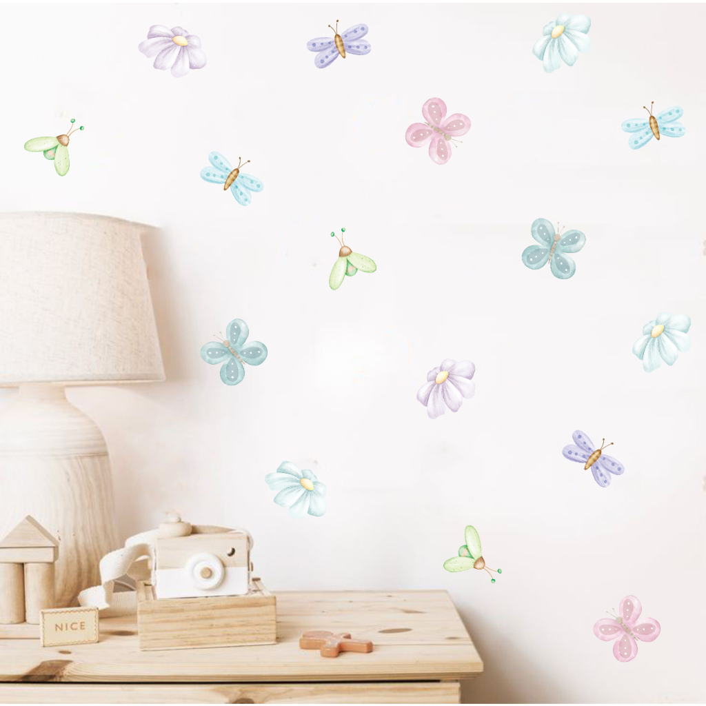 Adesivo de Parede Borboletas Aquarela Flores coloridas | Shopee Brasil