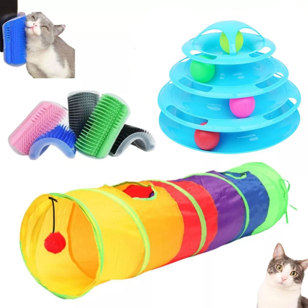 Brinquedo Para Gato pets kit Torre de bolinhas + Tunel Labirinto ...