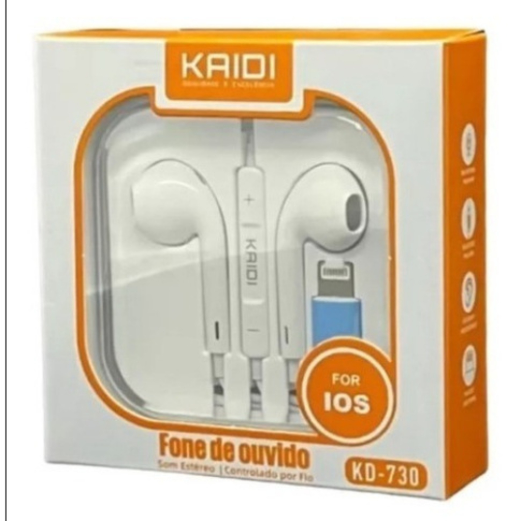 Fone De ouvido Iphone Entrada lightning EarPods Kaidi KD-730 Estéreo ...