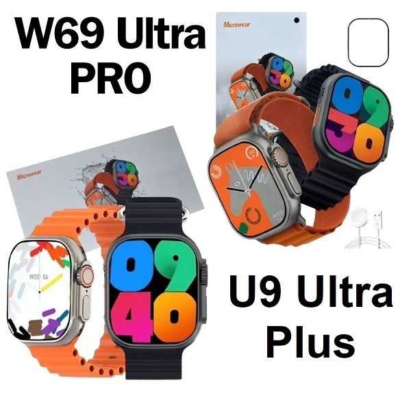 Smartwatch W69 Ultra Pro e U9 Ultra Plus Série 9 Microwear 2GB ROM Bússola 49MM GPS NFC Original ...