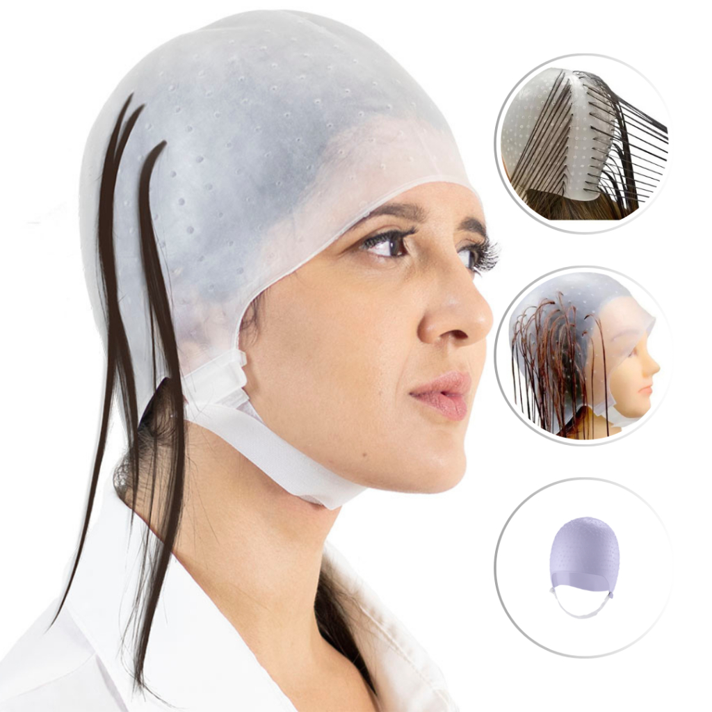 TOUCA DE SILICONE COM VELCRO GRANDE SANTA CLARA MECHAS LUZES COLORAÇÃO ...