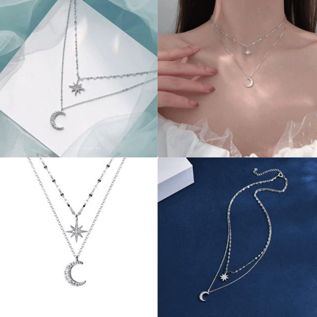 Colar Duplo Gargantilha Lua E Estrela Com Pedras Zircônia | Shopee Brasil