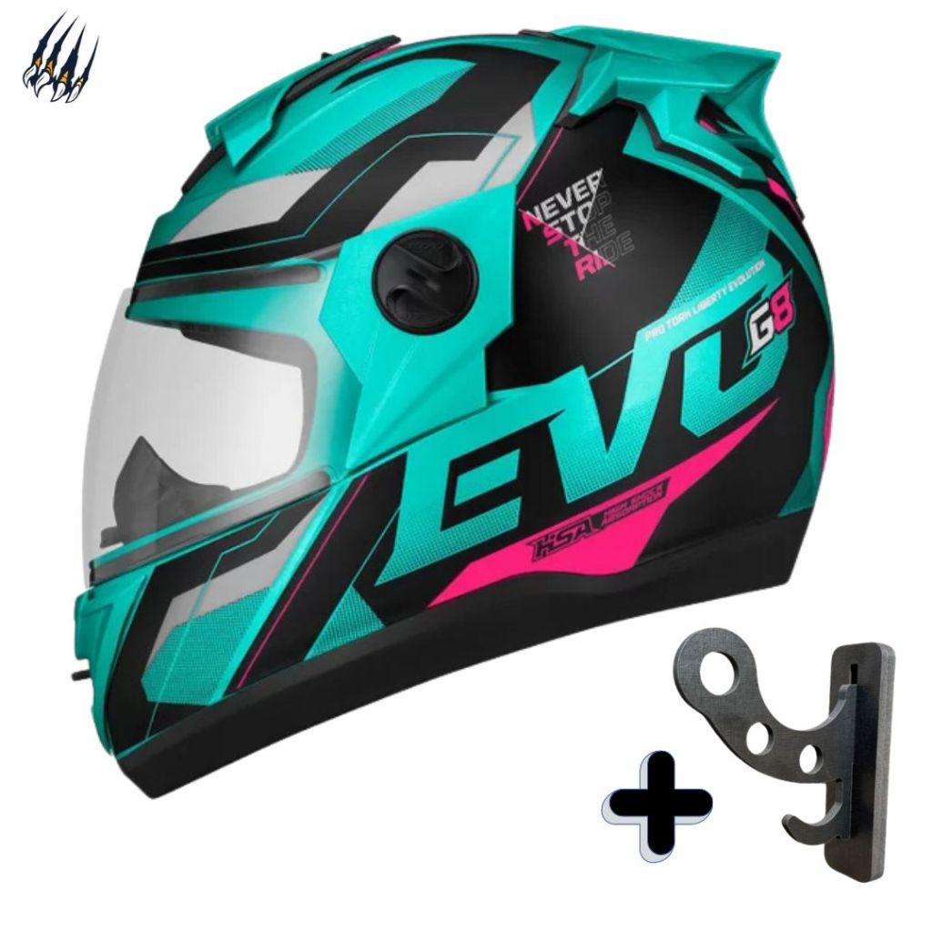 Kit Capacete Fechado G8 Evo Com Viseira Cristal + Suporte De Parede ...