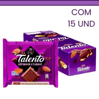 Caixa Com 15 Unidades Chocolate Talento Tabletes Amêndoas e Passas Mini ...