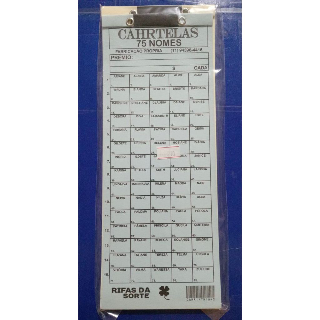 CARTELA DE RIFA 75 NOMES FRONTAL, PCT COM 10 UNIDADES | Shopee Brasil