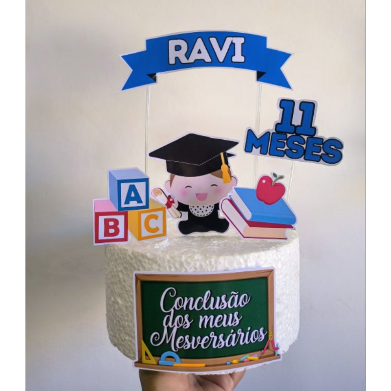 Topper Topo de Bolo Conclusão Mesversario 11 meses Formatura Menino e ...