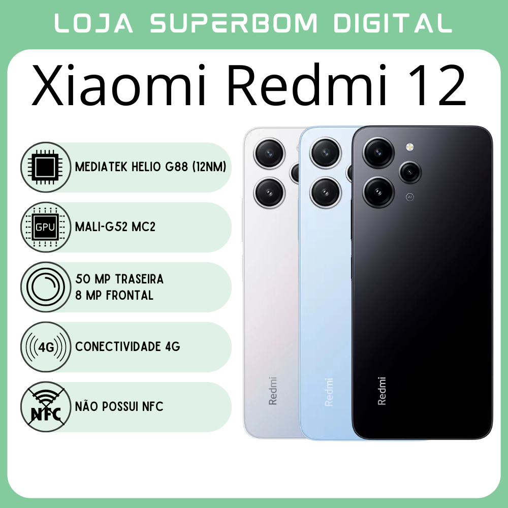 Xiaomi Redmi 12 4G (Versão Global) | Câmera de 50MP, Processador ...