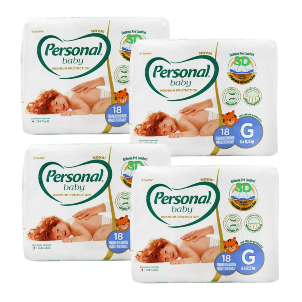Pack 4 Pacotes de Fraldas Personal Baby Premium Protection P/24, M/20 ...