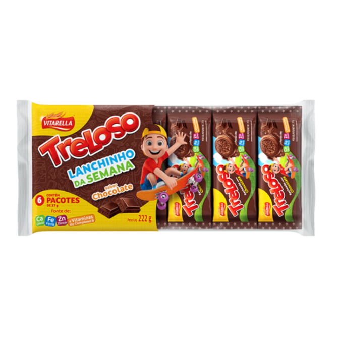 Kit Biscoito Treloso Recheado 222g Com 6 pacotes de 37g Vitarella ...