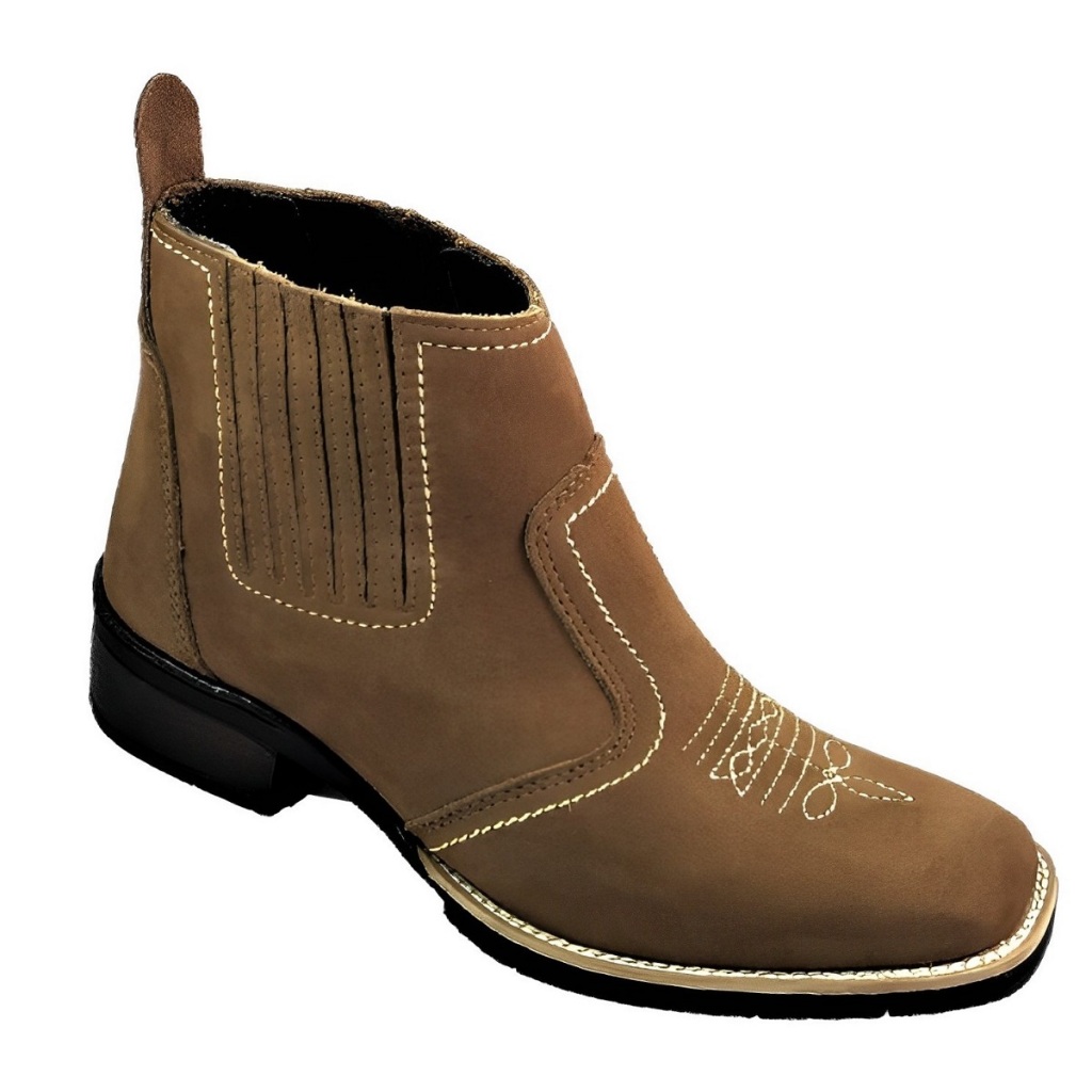 Bota Country Texana Masculina Botina Bico Quadrado Couro Legitimo ...
