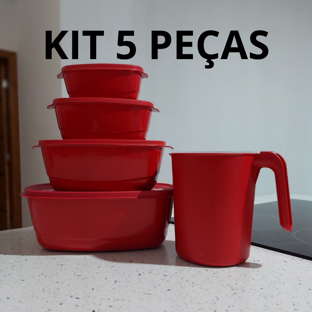Kit Vasilhas de Plástico com Tampa Conjunto com 4 Potes Vermelho ...