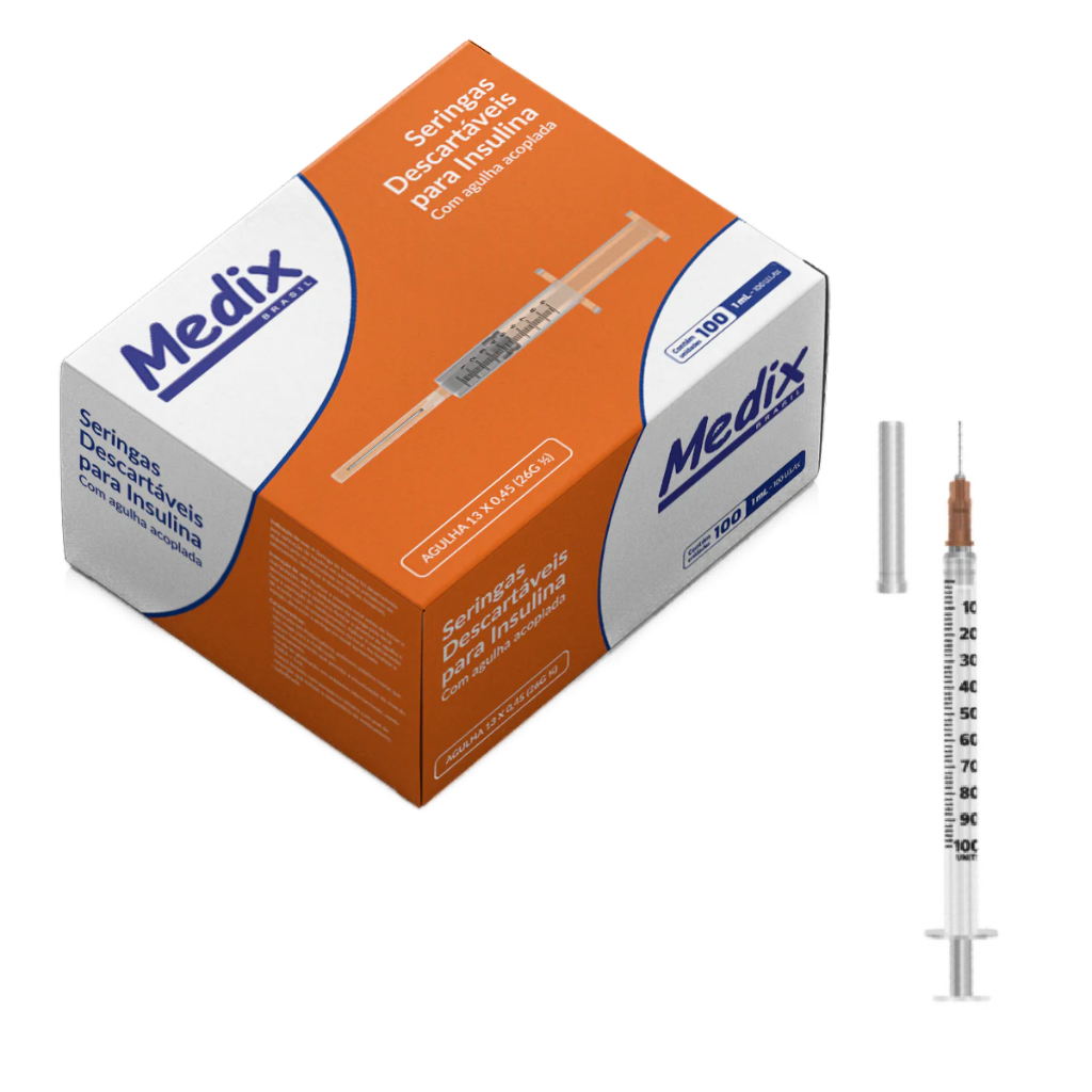 Seringa Para Insulina Com Agulha Descartável 1ml 26G 13x0,45 | Shopee Brasil