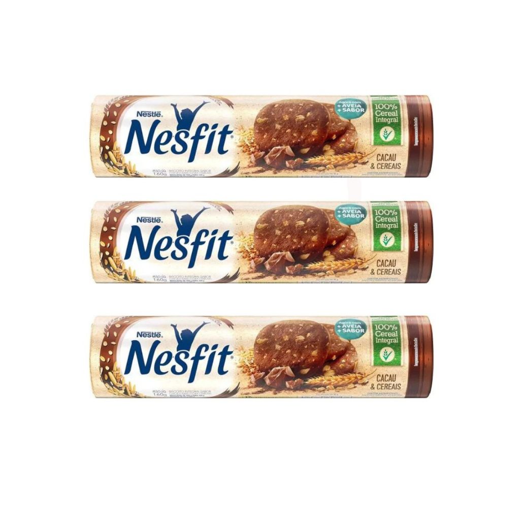 Kit C/3 Biscoito Nesfit Cacau E Cereais 160g | Shopee Brasil