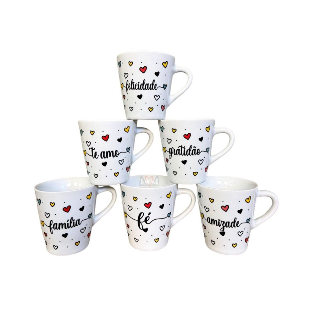 Conjunto Com 6 Xicaras Porcelana Branca Decorada 120Ml | Shopee Brasil