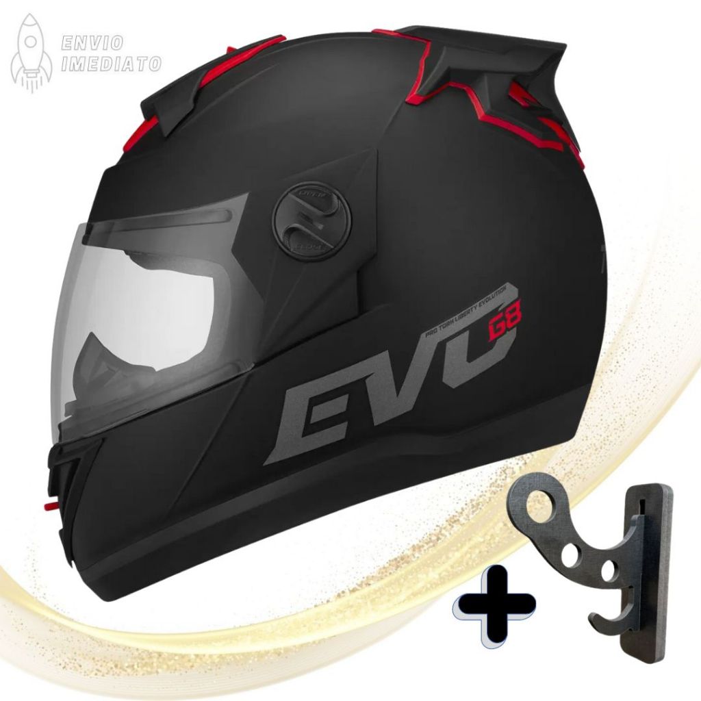 Kit Capacete Fechado G8 Evo Com Viseira Cristal + Suporte De Parede ...