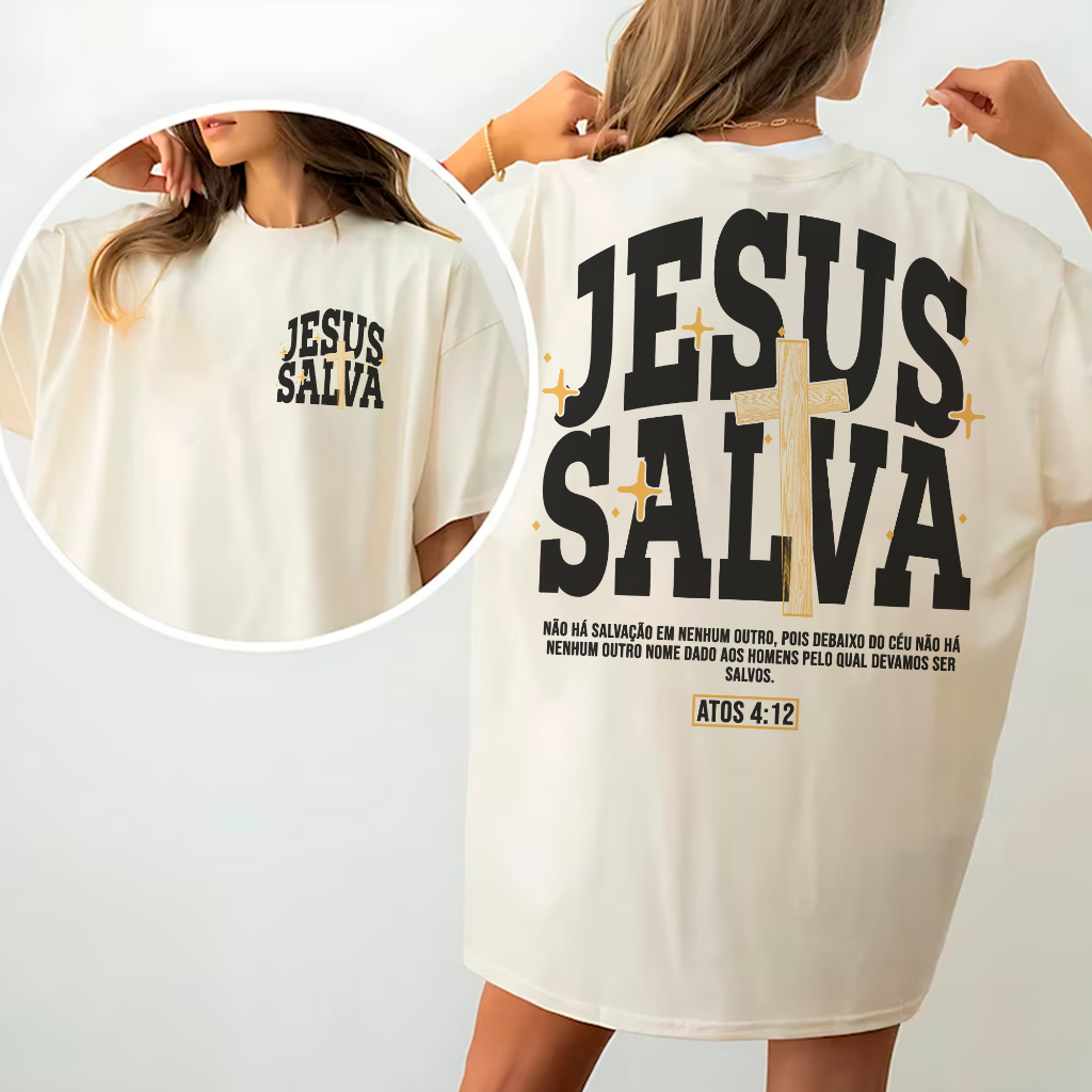 Camiseta Unissex Algodão Gospel Cristã Jesus Salva Cruz | Shopee Brasil