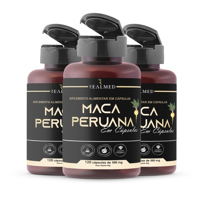 Maca Peruana Pura Original 500mg 360 capsulas ( 3 potes ) - Realmed ...