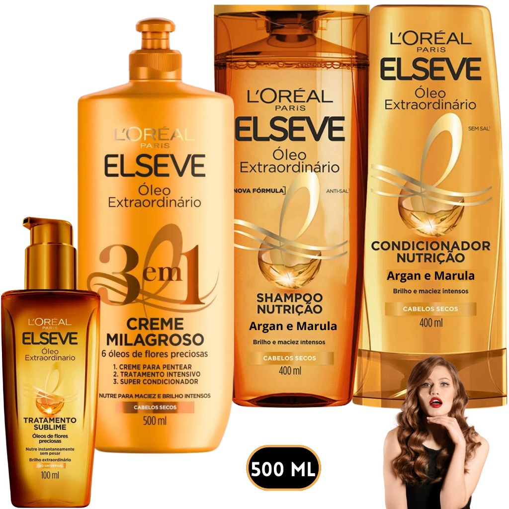 Kit Oleo Extraordinário Elseve Loreal Paris Tratamento Milagroso 3 em 1 ...