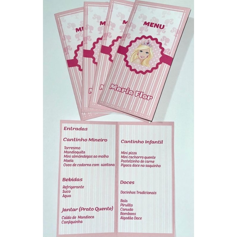 Cardápio Menu Barbie Personalizado com Nome e Idade p/ Aniversários e ...