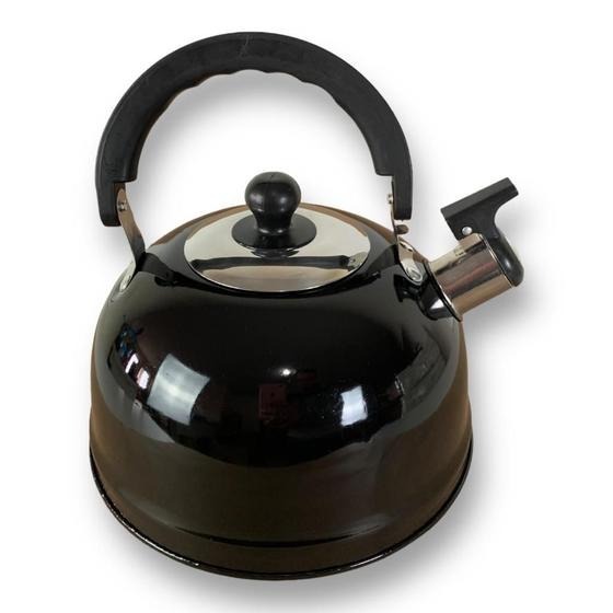 Chaleira Grande 2,5Litros Aço Inox Com Apito Moderna Preta - Elite ...