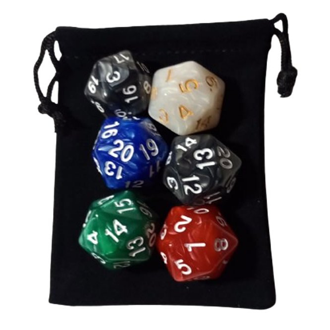 Kit C/ 06 Dados D20 Rpg D&d Magic Mtg + Bolsa | Shopee Brasil