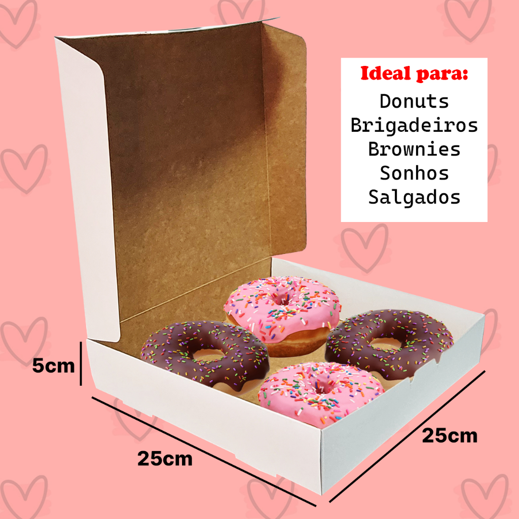 Embalagem para Donuts - 4 Donuts - Branco ou Kraft - 10, 20 e 50 ...