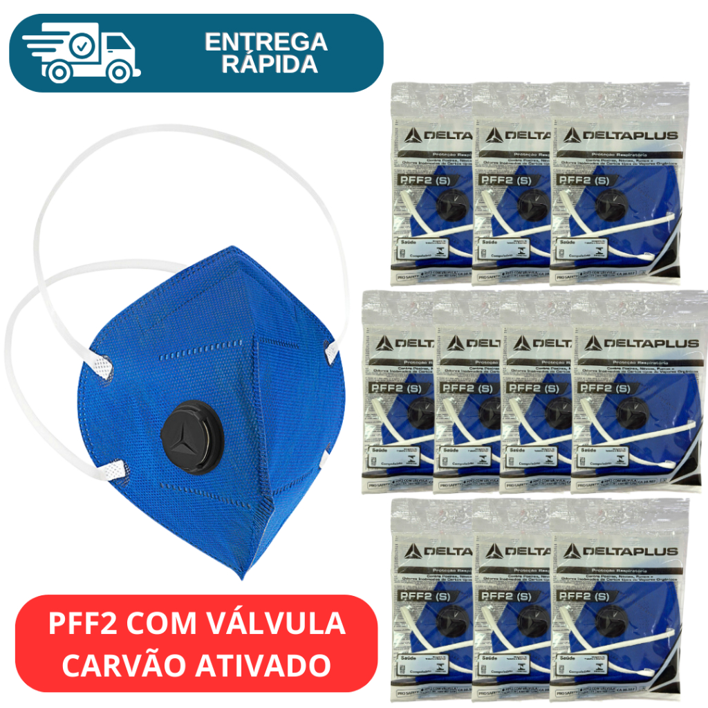Kit 10 Máscara Respirador Descartável PFF2 VO Com Válvula Azul Carvão ...