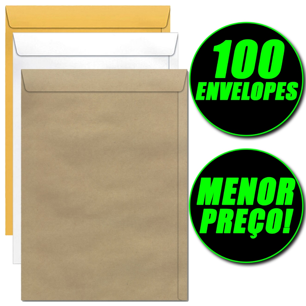 100 Envelope Para Documento Kraft Pardo Branco Ouro 22x32 20x28 ...