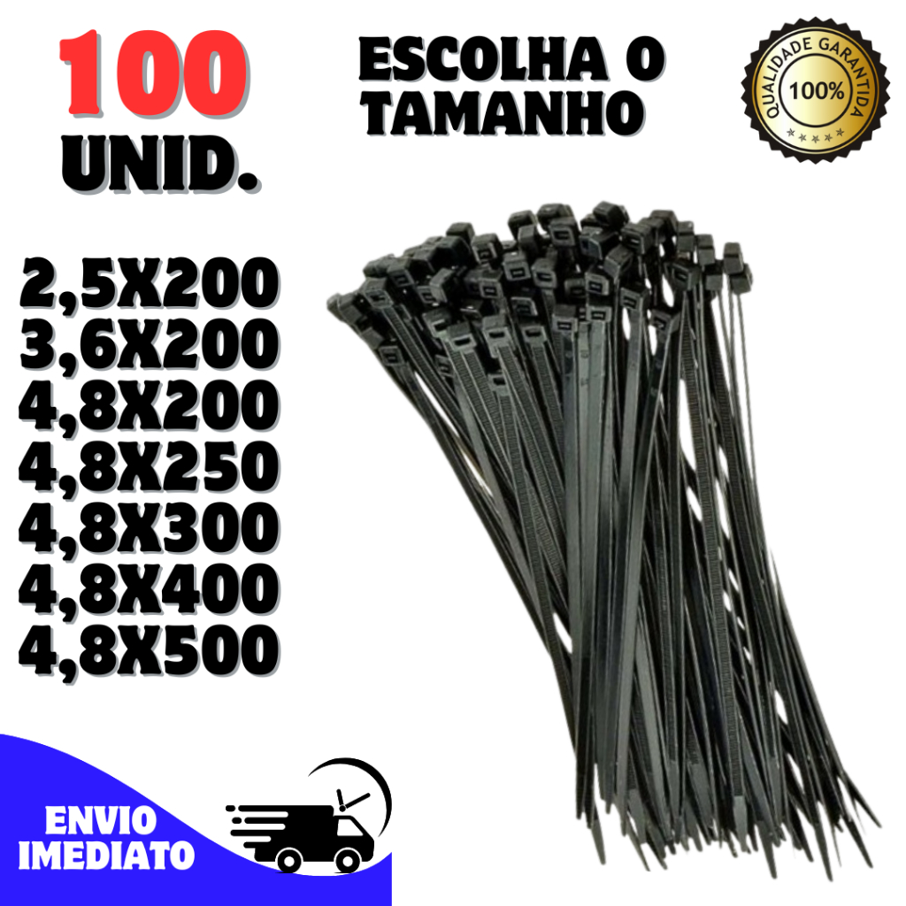 Kit 100 fita Cintas Plasticas Abracadeira Nylon Enforca Gato hellerman ...