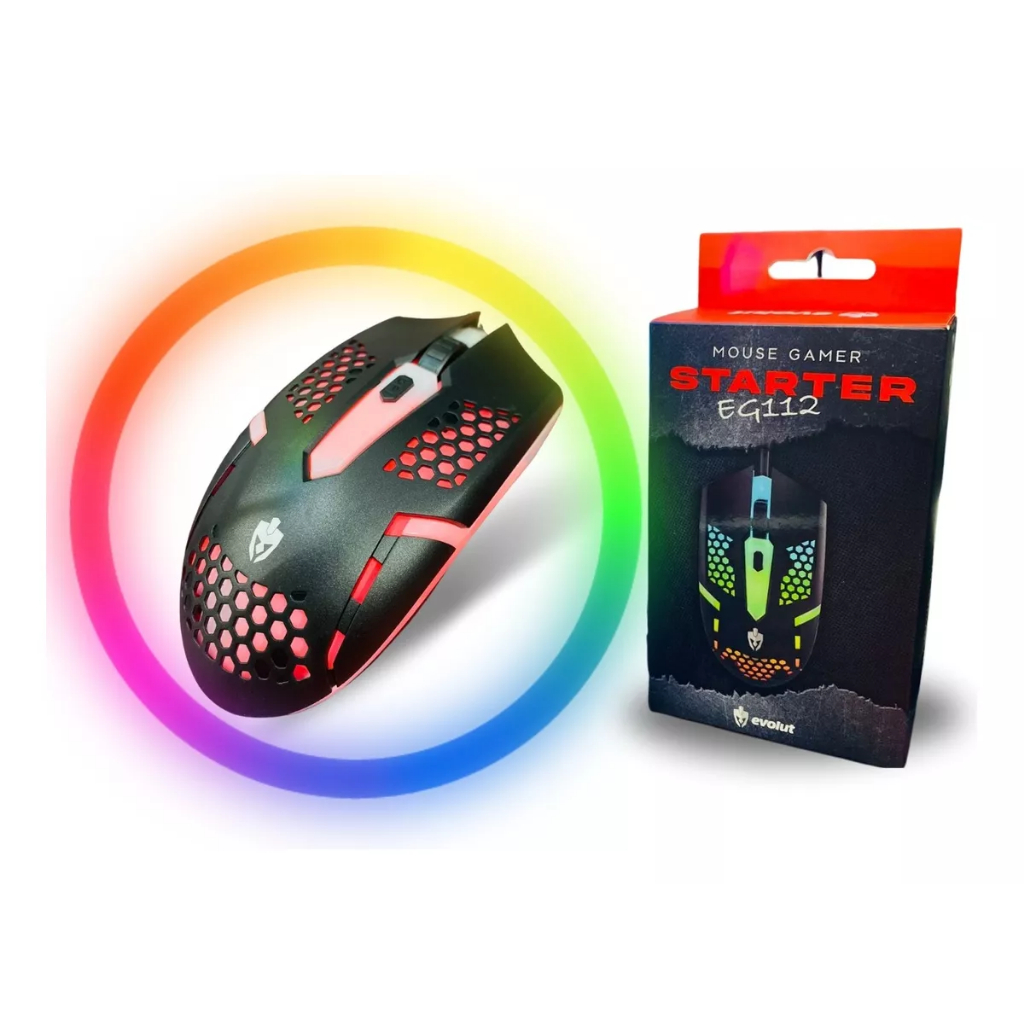 Mouse Gamer RGB Furado Colmeia EG-112 Starter Evolut 1600dpi - 3 Botões ...