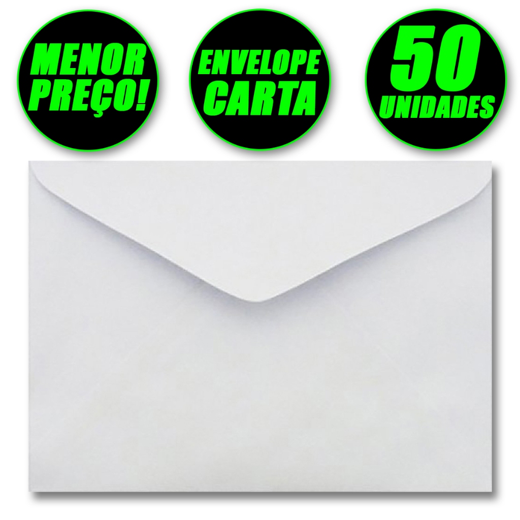 Envelope Carta Branco Liso 10x15 Cm 50 Und Correio | Shopee Brasil