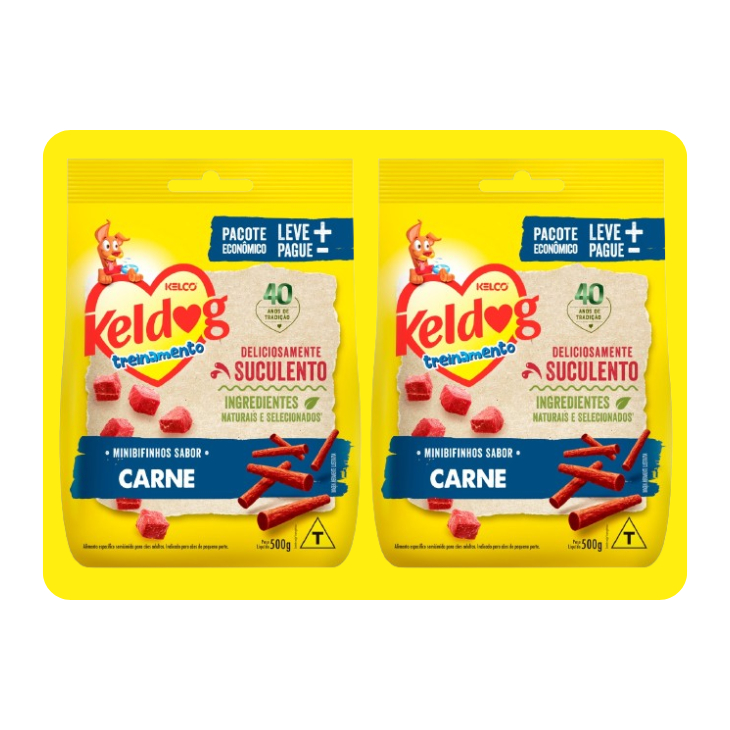 Kit com 2 pacotes Bifinho para cachorro Keldog Carne 500g | Shopee Brasil