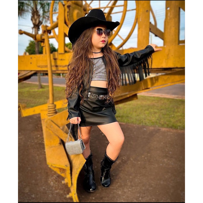 Conjunto boiadeira infantil menina tendência 4 ao 10 anos cor preto ...