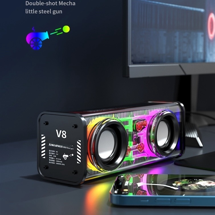 Caixa de Som Bluetooth com Alto-Falante Duplo e Subwoofer Tech Luz Super Potente TWS Sem Fio ...