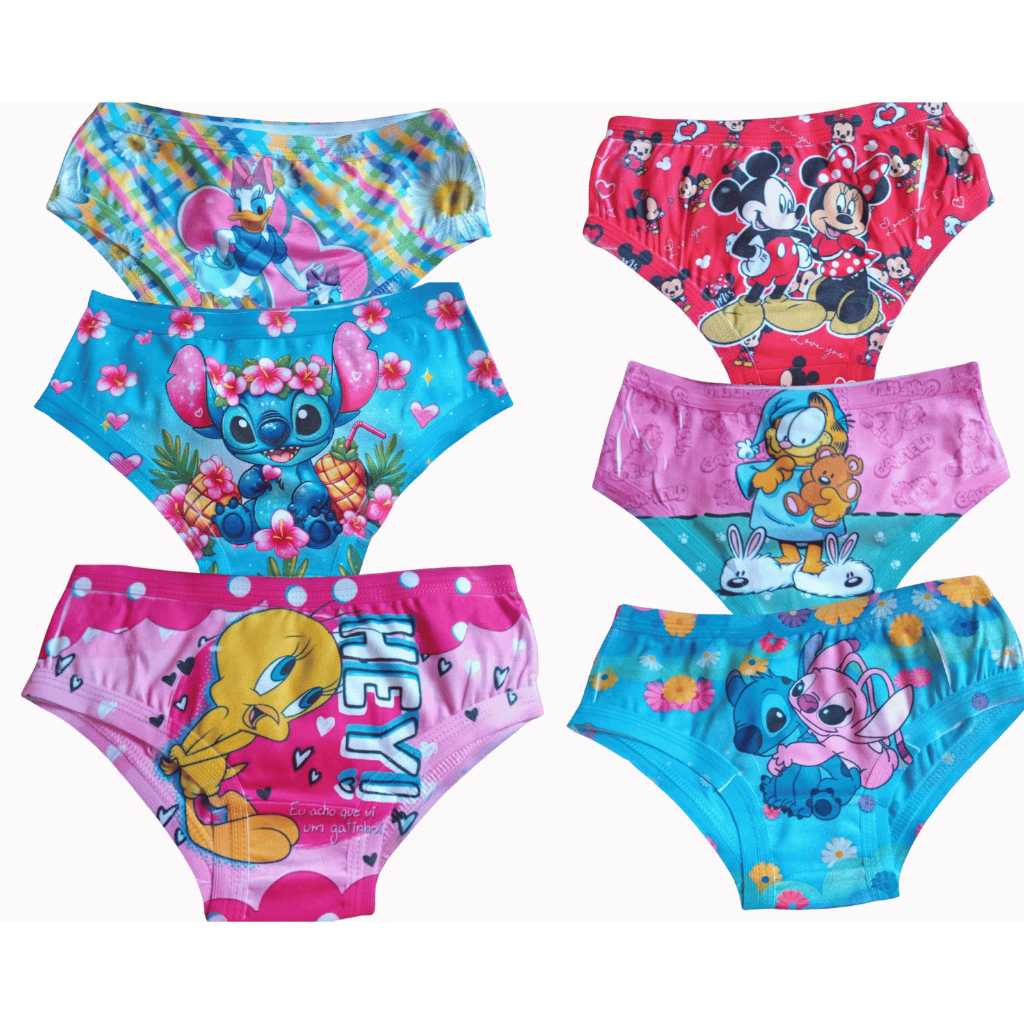 Kit 10 Calcinha Menina Estampada Infantil Divertida Desenho 2 a 10 anos ...