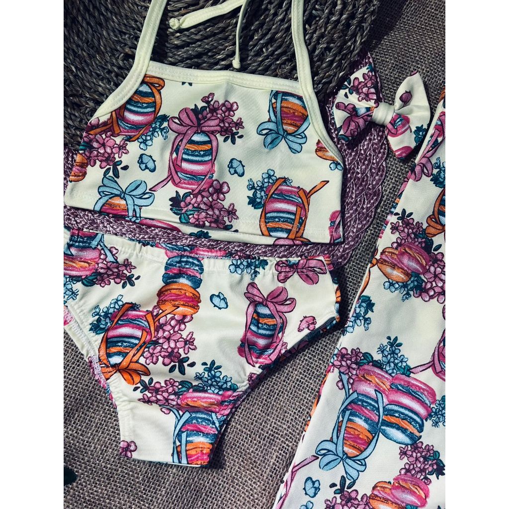 Biquini Infantil com kimono moda praia infantil biquini Menina Saida de ...